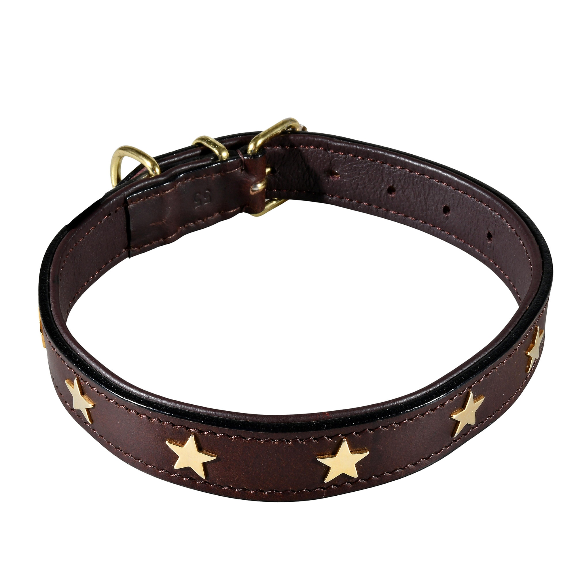 Zgarda caine Let's Glow, piele naturala dubla maro si tinte metalice ...