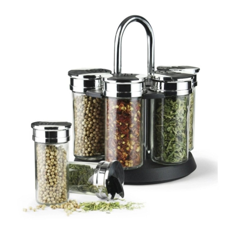 Set 6 recipiente pentru condimente cu stand rotativ, 2 tipuri de ...
