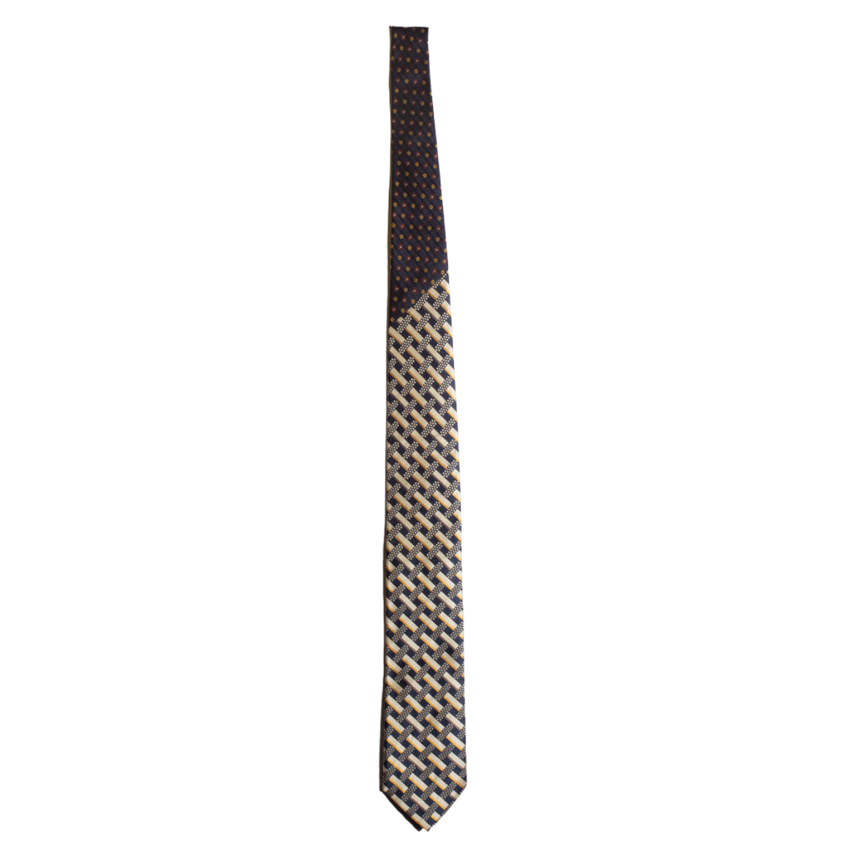Cravata matase cu nod in contrast N2238, model unicat, albastru/auriu ...