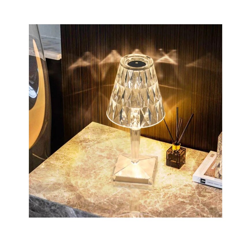 Veioza stil cristal led RGB, cu acumulator, incarcare USB si ...