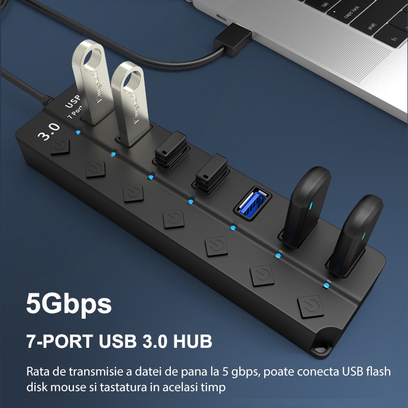 Usb 3 0 хъб 7 в 1 независим превключвател Usb ХЪБ 7 порта Dc 5v