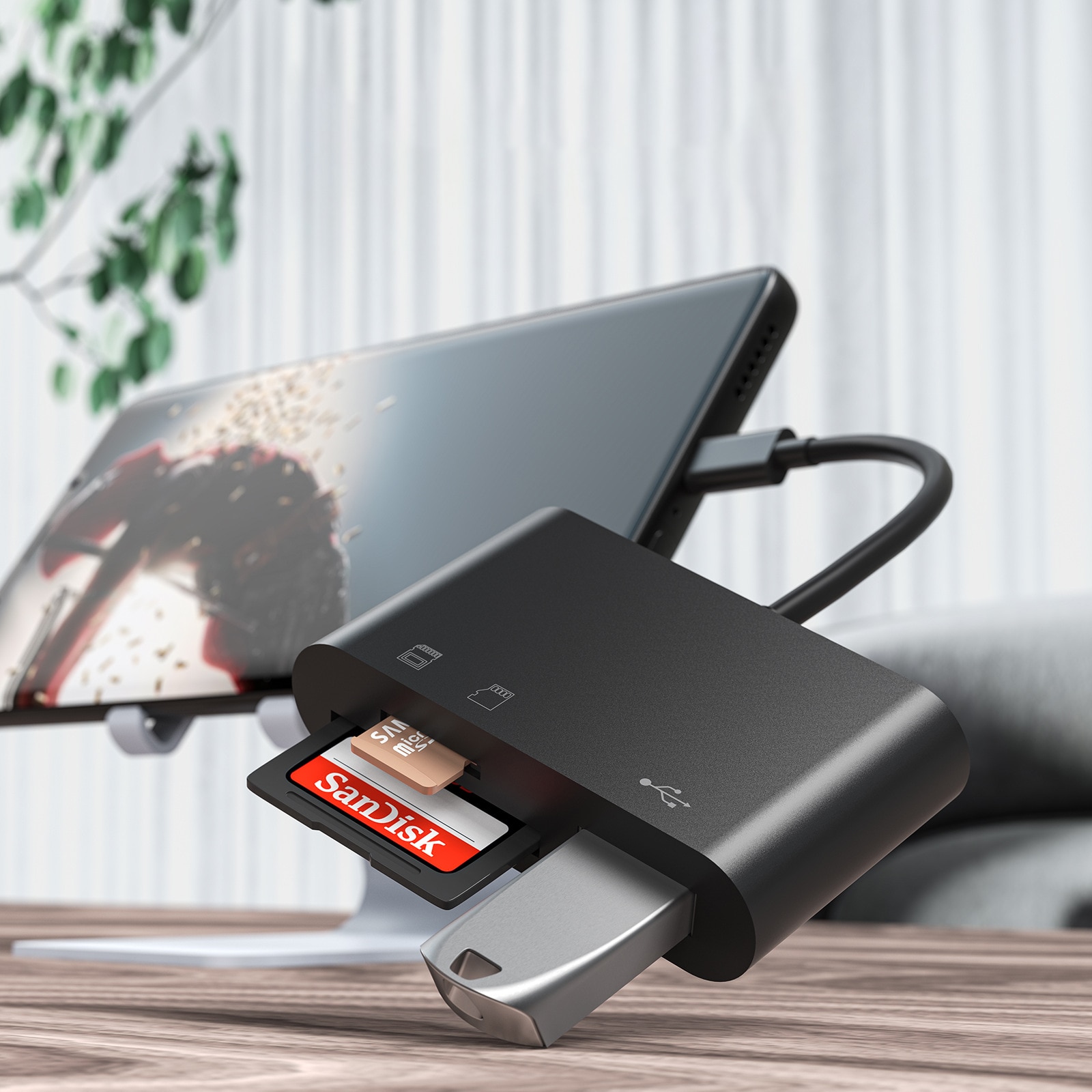 3 az 1-ben hub, kártyaolvasó, Android/USB-C/USB/OTG/TF/SD, KINSI, plug ...