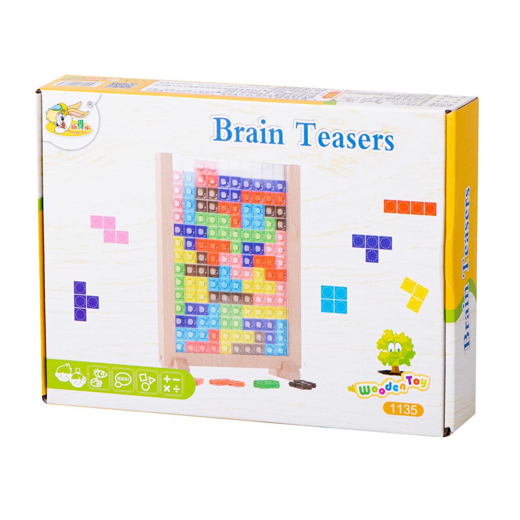 Joc Tetris in picioare, din lemn pentru copii iMK®, 24cm x 18cm x 2cm ...