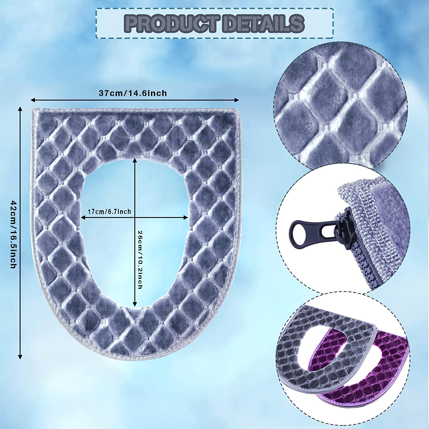 Husa pentru colac WC, cu fermoar, moale, confortabila, din material ...