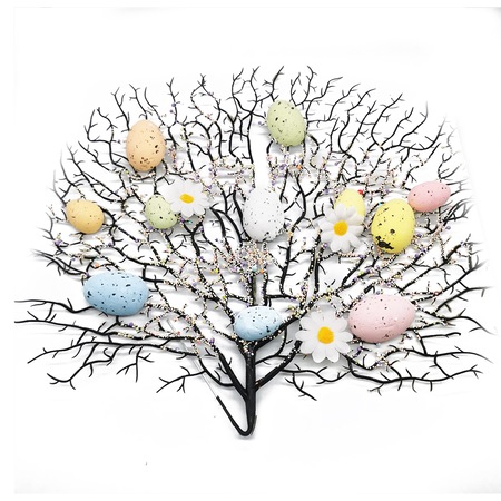 Ornament de Paste, Copac inflorit decorat cu oua vopsite, 40x40cm ...