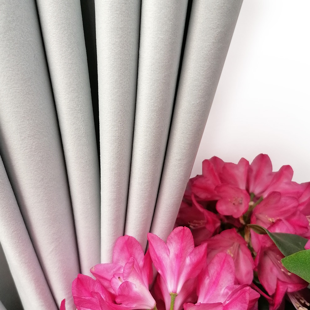 Set 2 draperii de Catifea Blackout Royal Velvet, gri- argintiu, cusute ...