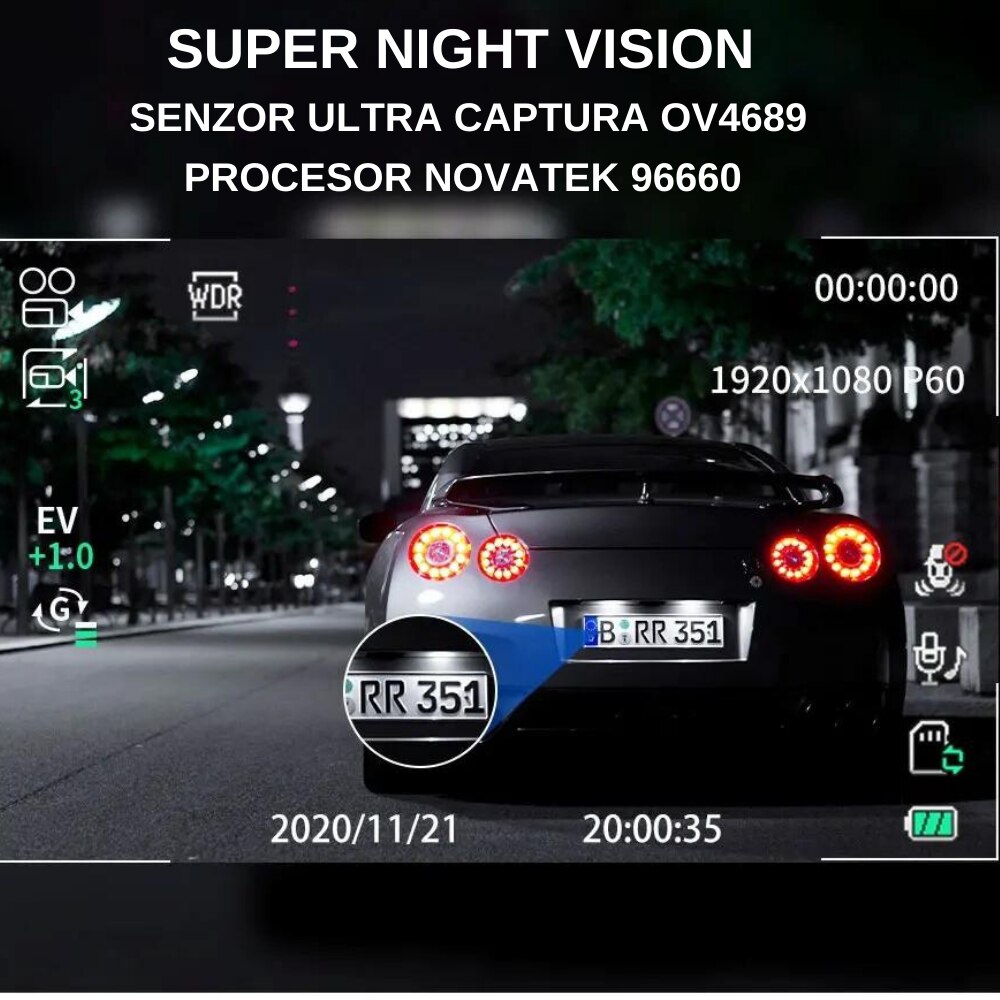 Camera Auto De Bord DVR 4k, Inregistrare Ultra HD, Rezolutie 3840x2160p ...