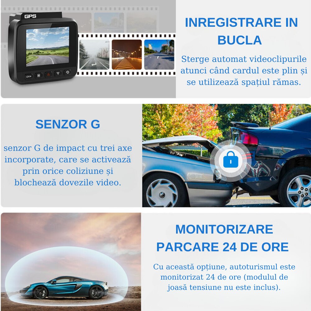 Camera Auto De Bord DVR 4k, Inregistrare Ultra HD, Rezolutie 3840x2160p ...