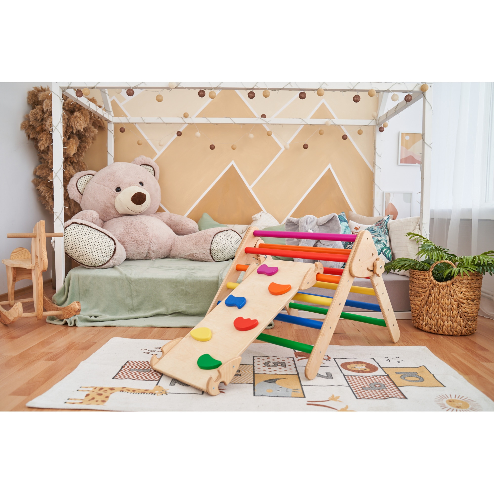 Set de catarare mic 2 in 1, Triunghi Pikler cu Rampa si Arc Escaladare ...