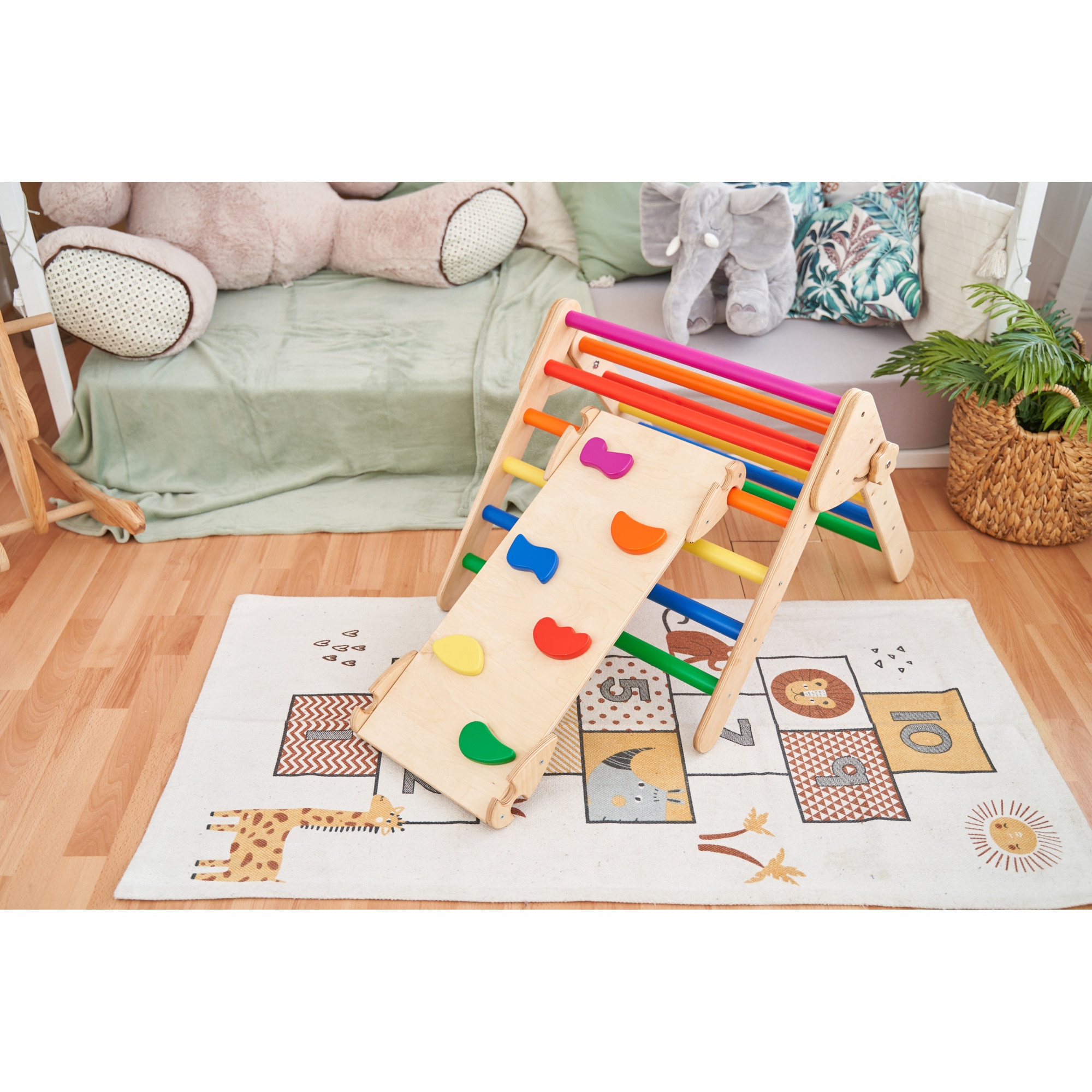 Set de catarare mic 2 in 1, Triunghi Pikler cu Rampa si Arc Escaladare ...