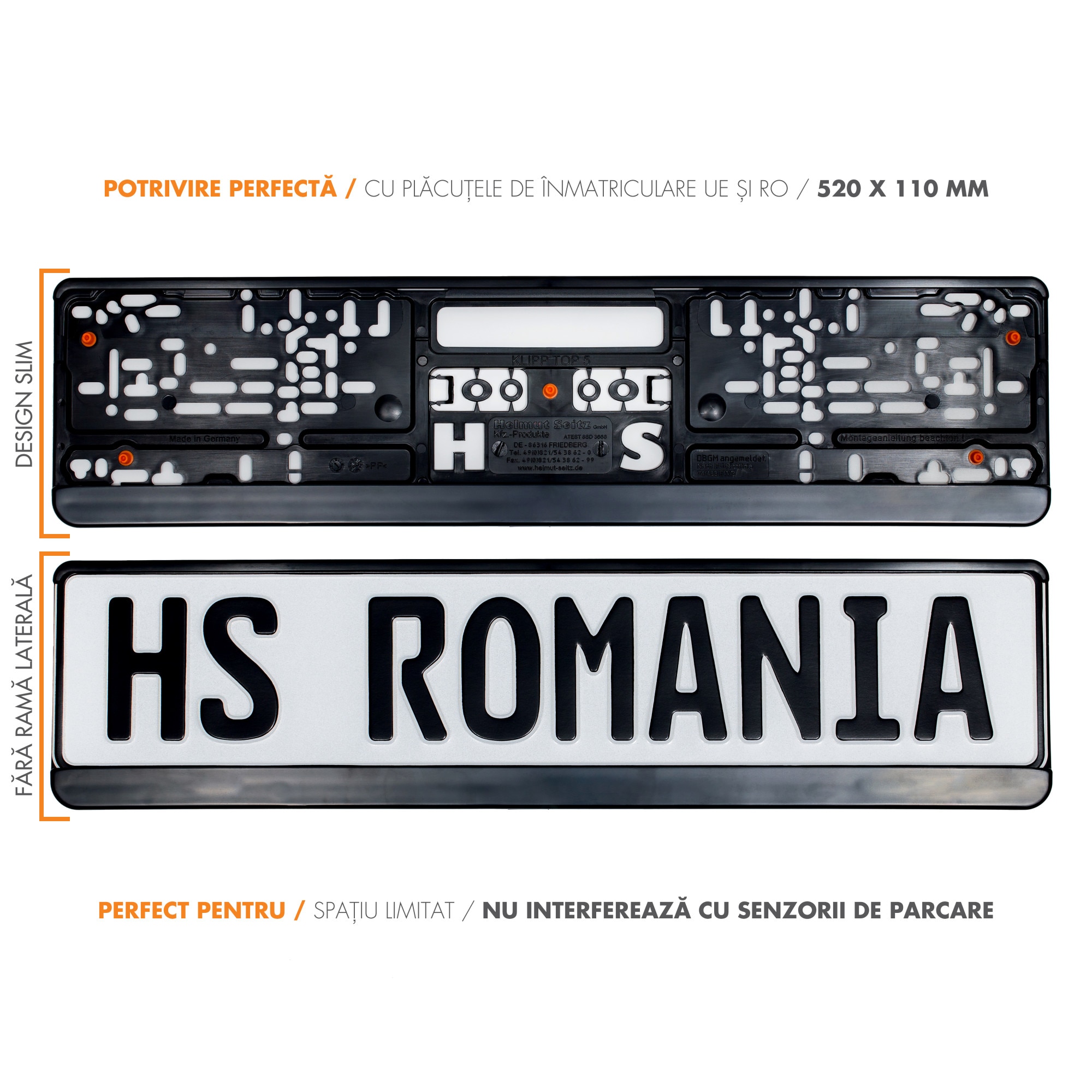Suport numar inmatriculare auto Slim, HS Klipp Top 5, cu amortizare ...