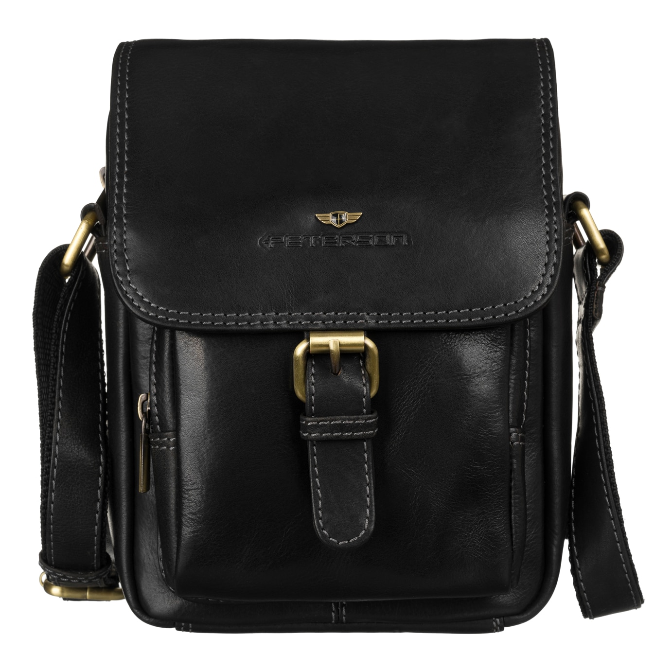 Geanta pentru barbati, piele naturala, negru, Peterson, 23 x 18 x 9 cm ...
