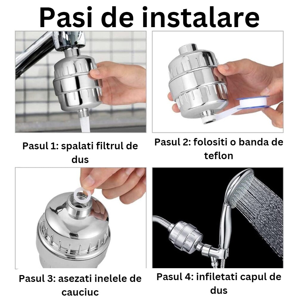 Filtru de apa pentru dus cu 20 de stagii de filtrare, elimina ...
