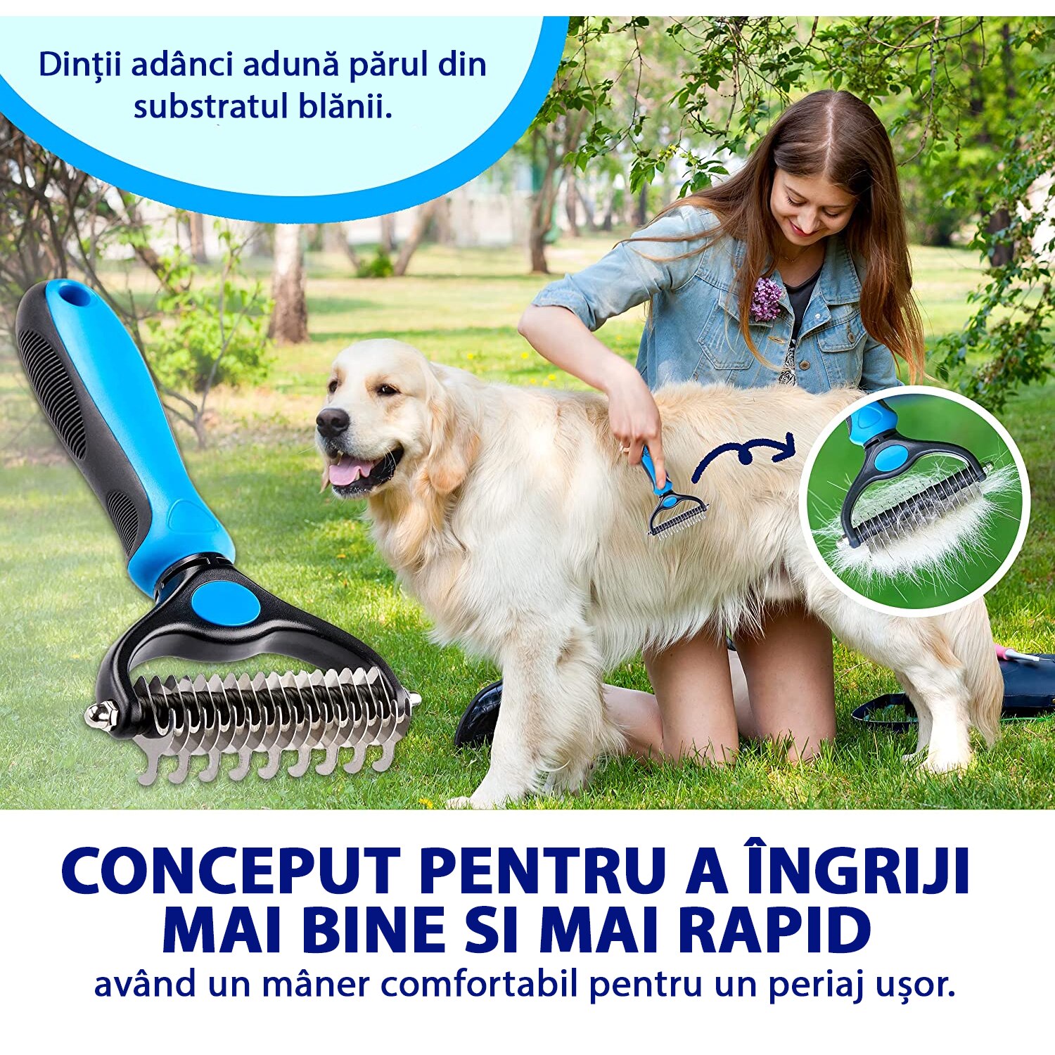 Perie par pentru caini, pisici, Descalcire par, Anti-naparlire ...
