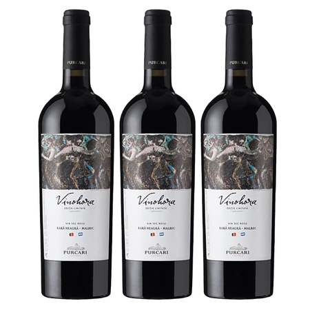 Set 3 x Vin Rosu Purcari Vinohora Rara Neagra & Malbec, Sec, 0.75 l ...