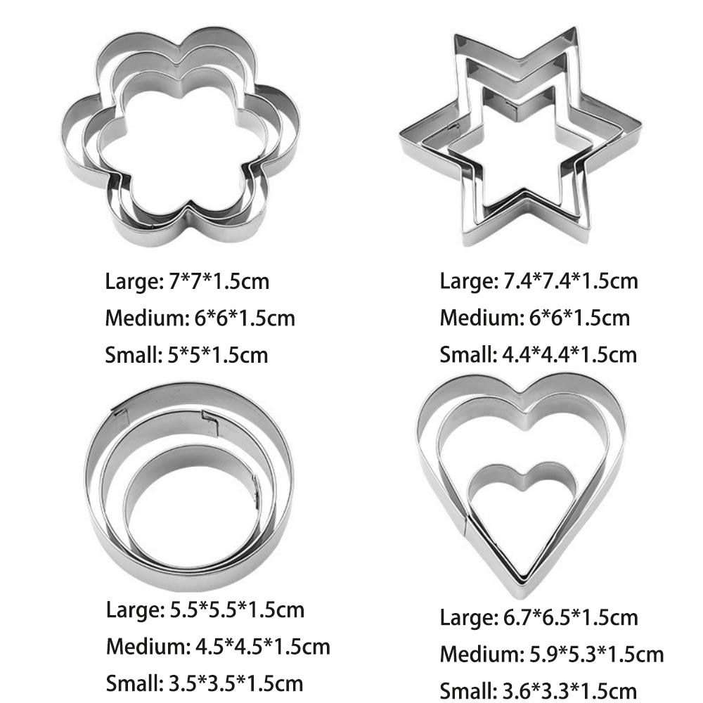 Set 12 forme pentru prajituri, Otel inoxidabil, Stea/Cerc/Floare/Inima ...