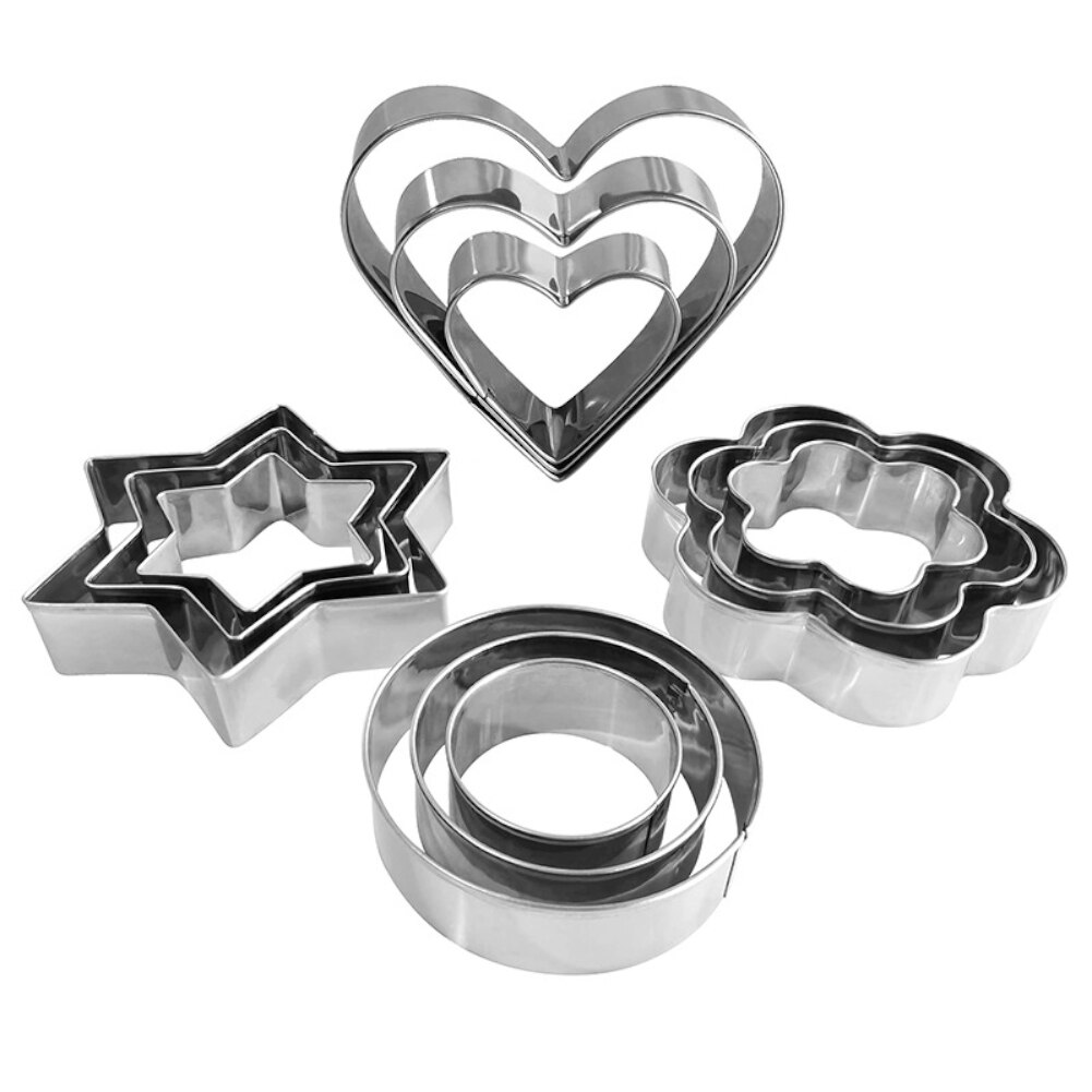Set 12 forme pentru prajituri, Otel inoxidabil, Stea/Cerc/Floare/Inima ...