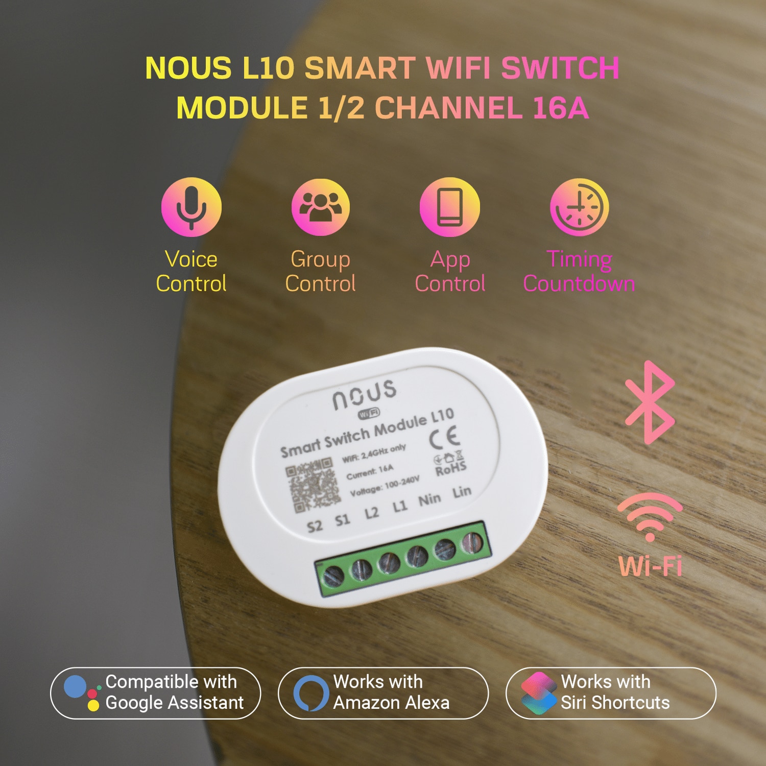 Интелигентен модул, Smart WiFi, Switch 1/2, канал 16A, Nous, L10 - eMAG.bg