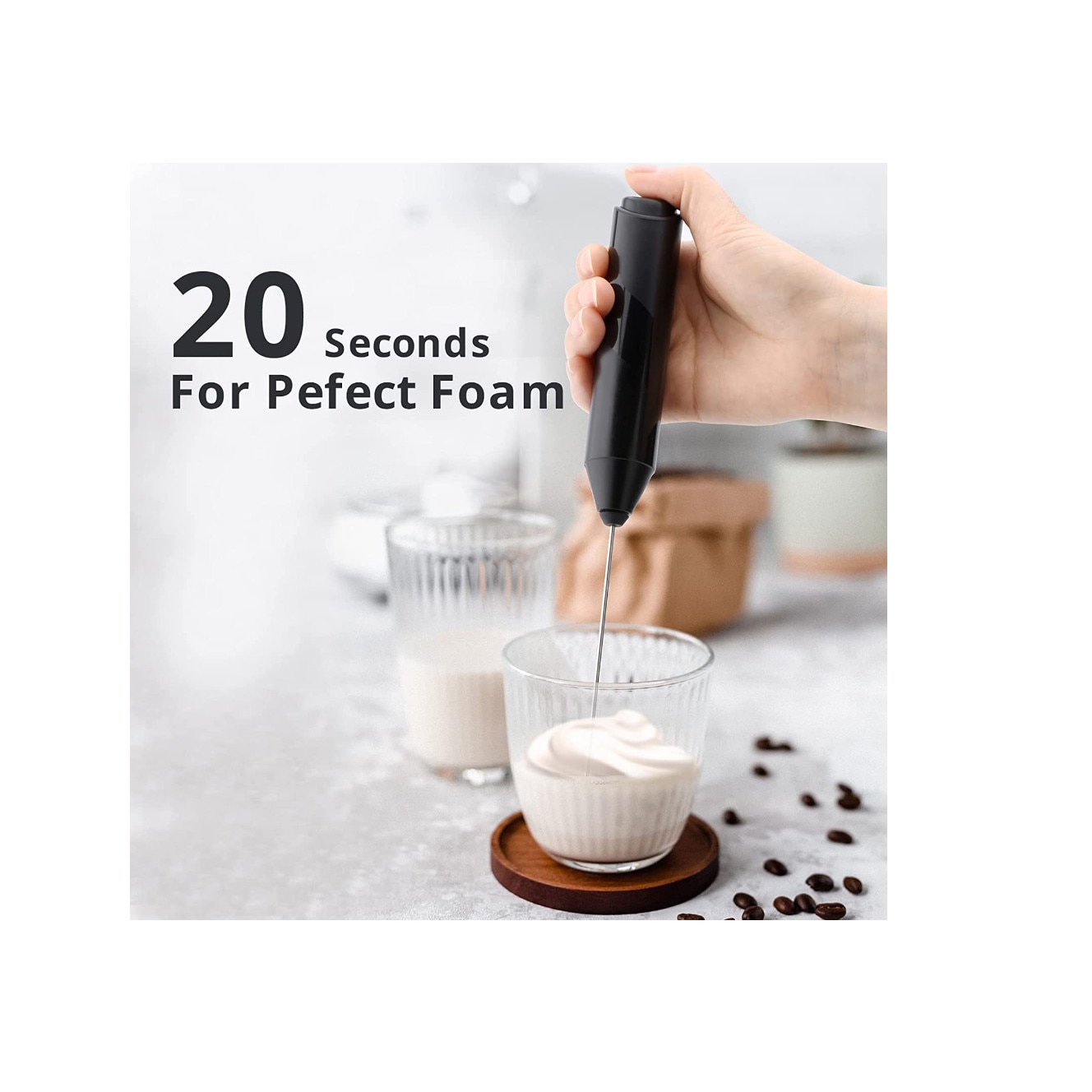 Mixer pentru spuma de lapte cu suport, fara fir, negru, SmartK® - eMAG.ro