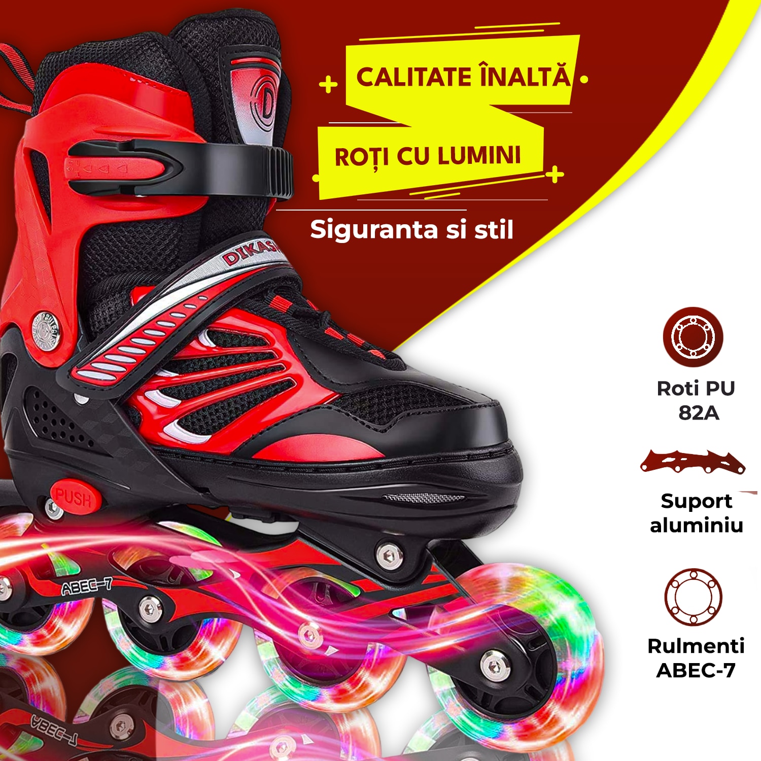 Role reglabile pentru copii si adulti, roti cu lumini din silicon, 4 ...