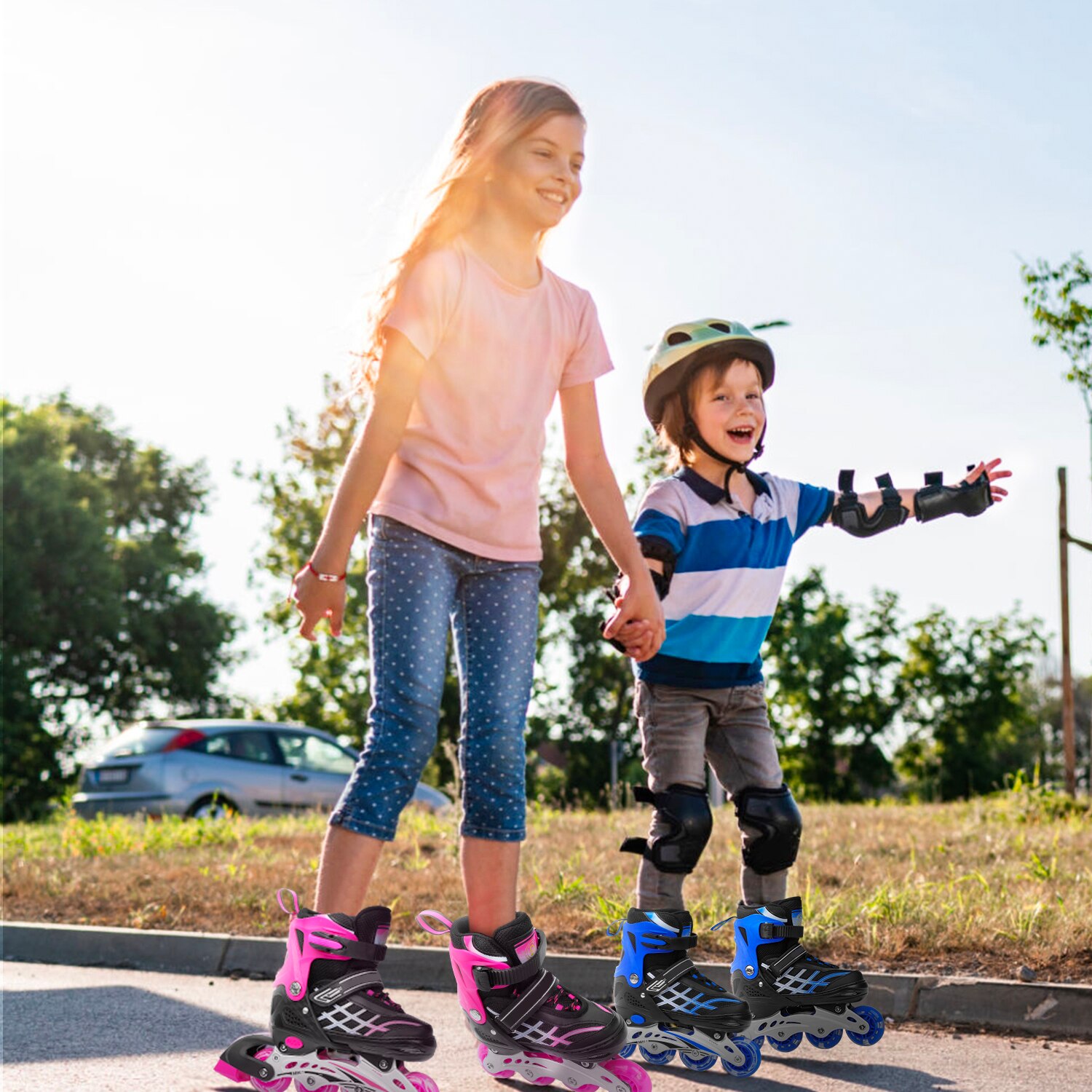 Role reglabile pentru copii si adulti, roti cu lumini din silicon, 4 ...