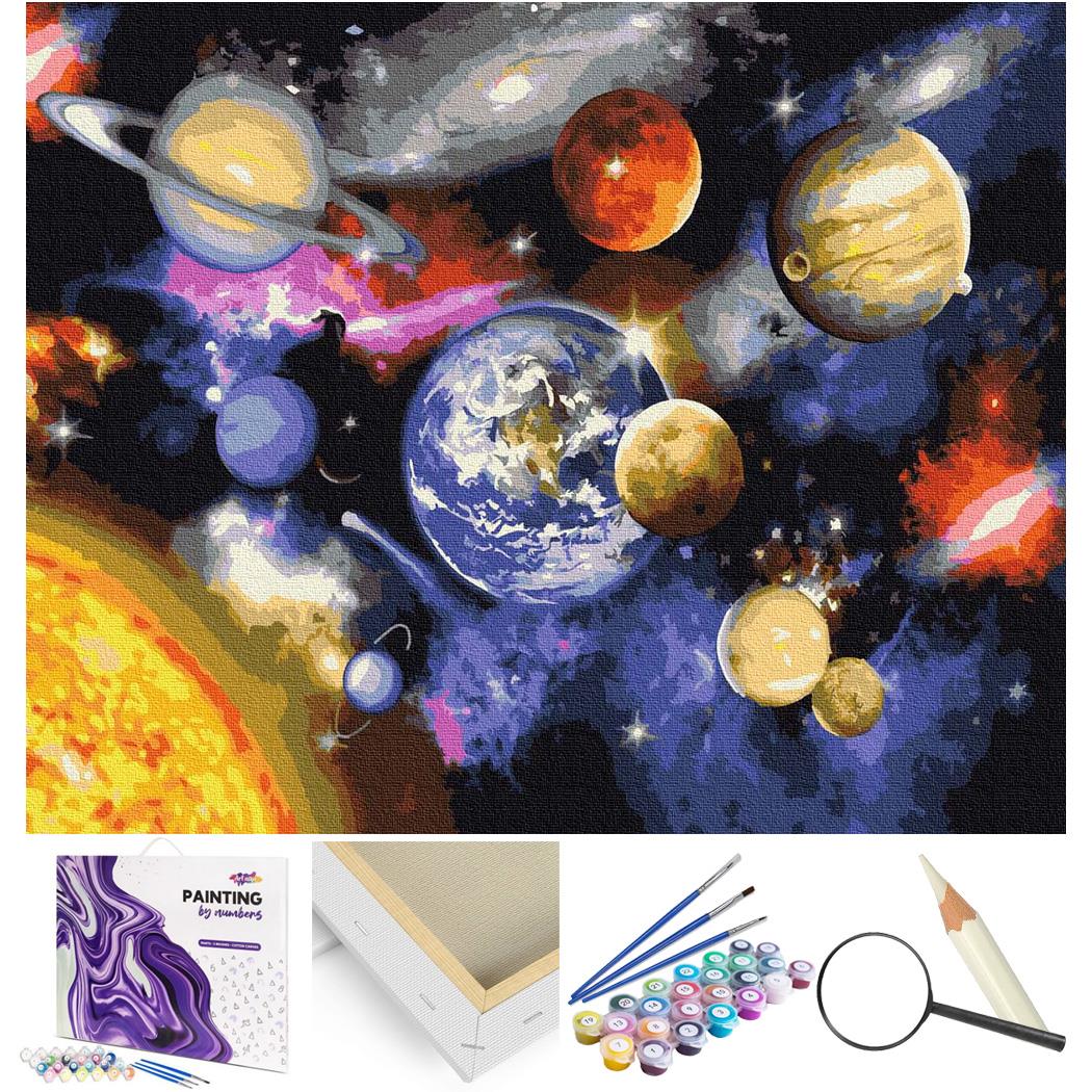 Set pictura dupa numere cu planete, Artnapi, 40 x 50 cm, Multicolor ...
