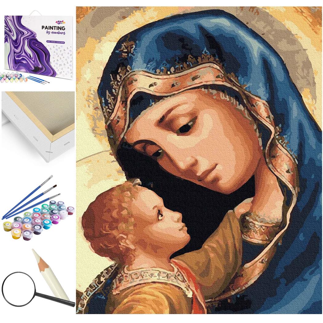 Set pictura dupa numere cu Fecioara Maria si Iisus, Artnapi, 40 x 50 cm ...