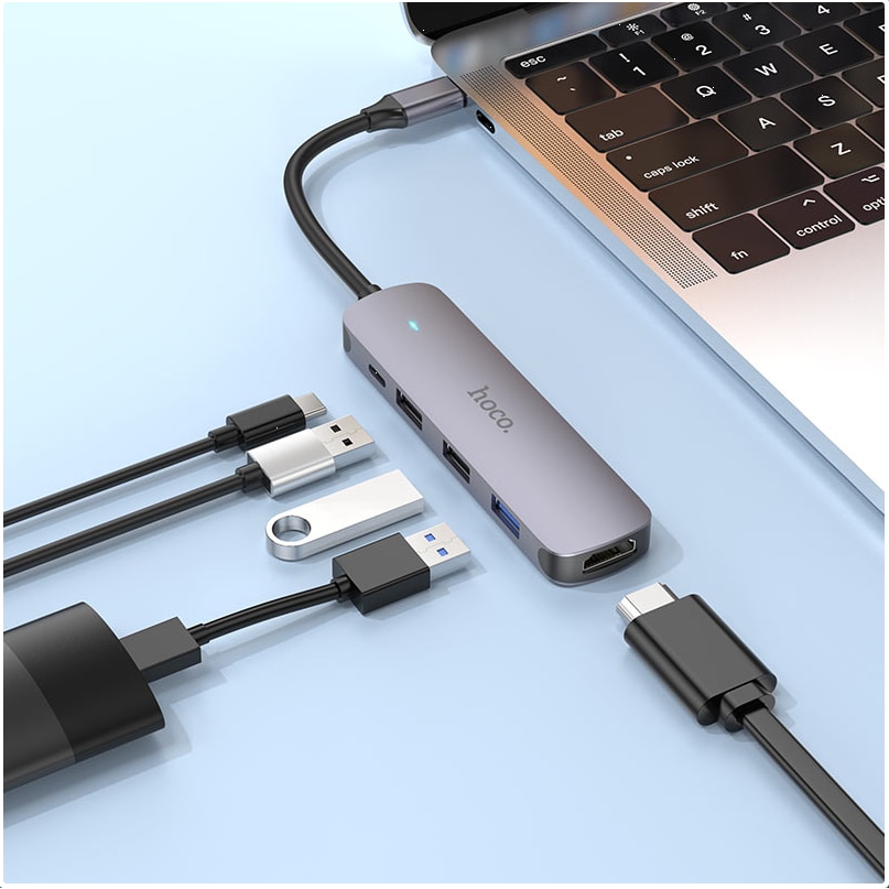 Hub USB Type-C HOCO HB27, HDMI, 1 X USB 3.0, 2 X USB 2.0, 1 X USB-C ...