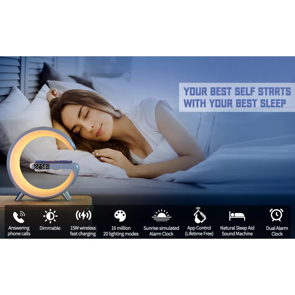 Incarcator Rapid Wireless 15W 4 in 1 SeveShop cu Ceas, Speaker, Lampa ...