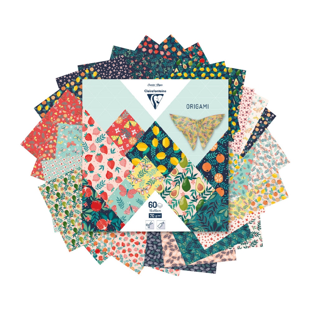 Hartie origami Clairefontaine Fruity Garden, 15x15 cm 60 coli/set, 70 g ...