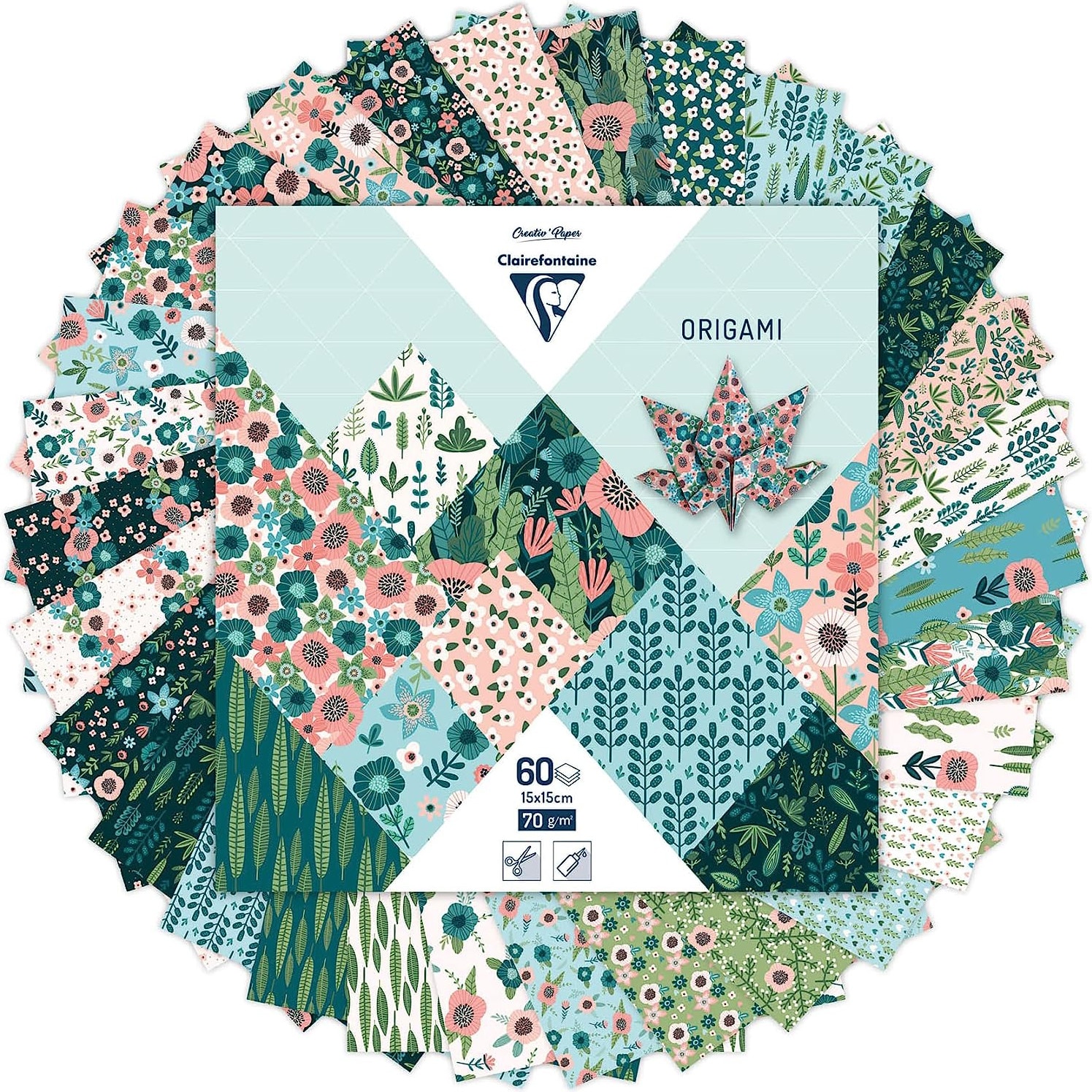 Hartie origami Clairefontaine Herbarium, 15x15 cm 60 coli/set, 70 g/mp ...