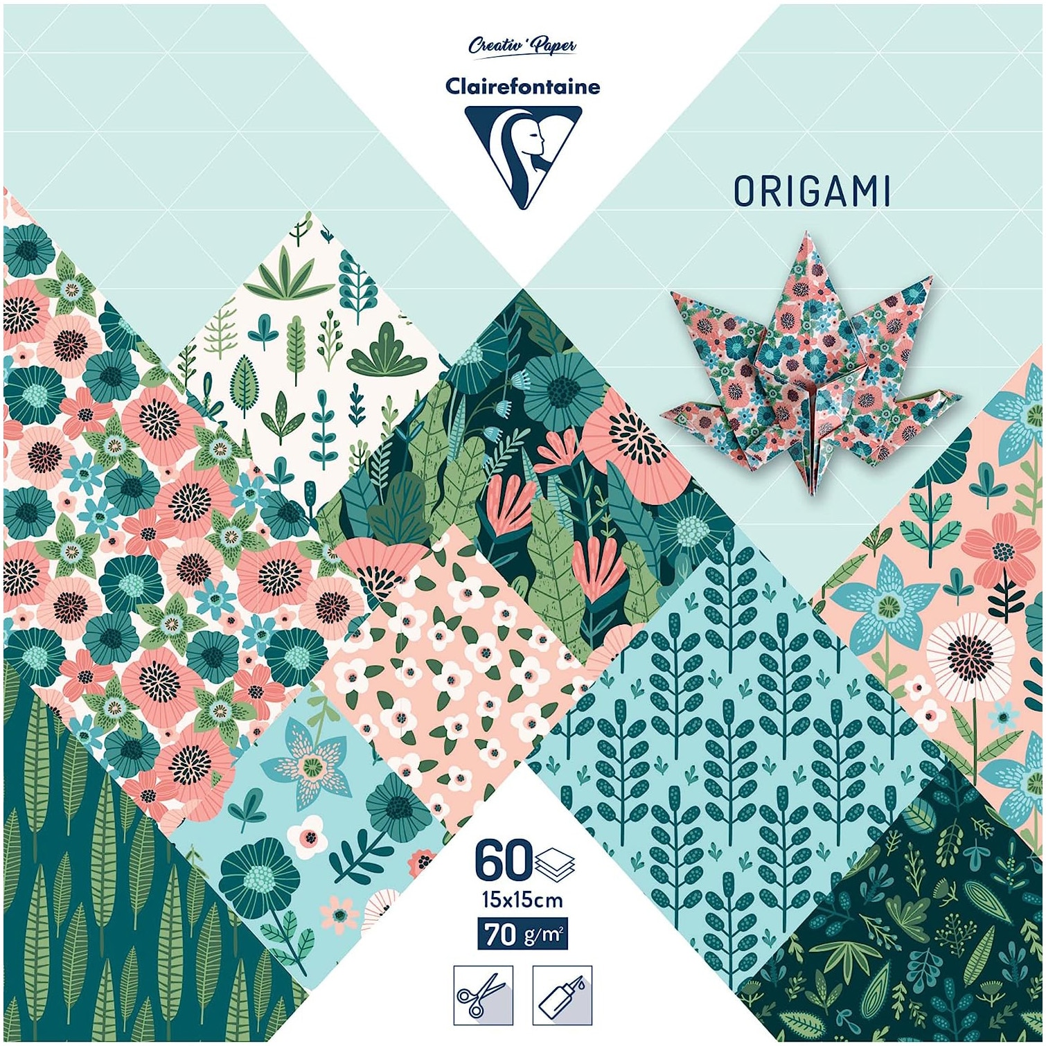 Hartie origami Clairefontaine Herbarium, 15x15 cm 60 coli/set, 70 g/mp ...