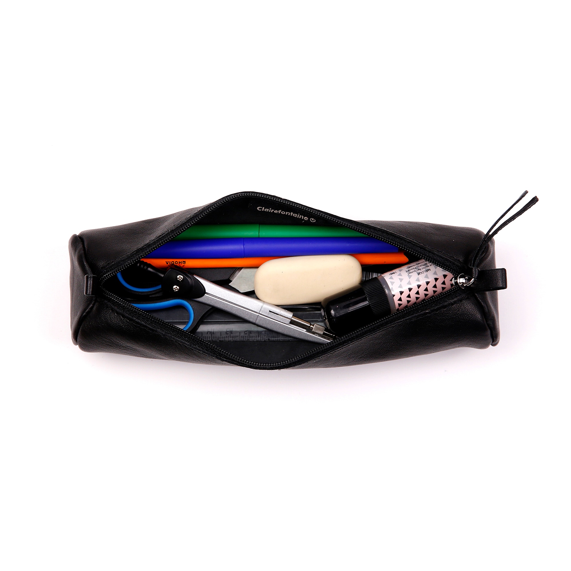 Penar rotund din piele naturala Clairefontaine, inchidere cu fermoar ...