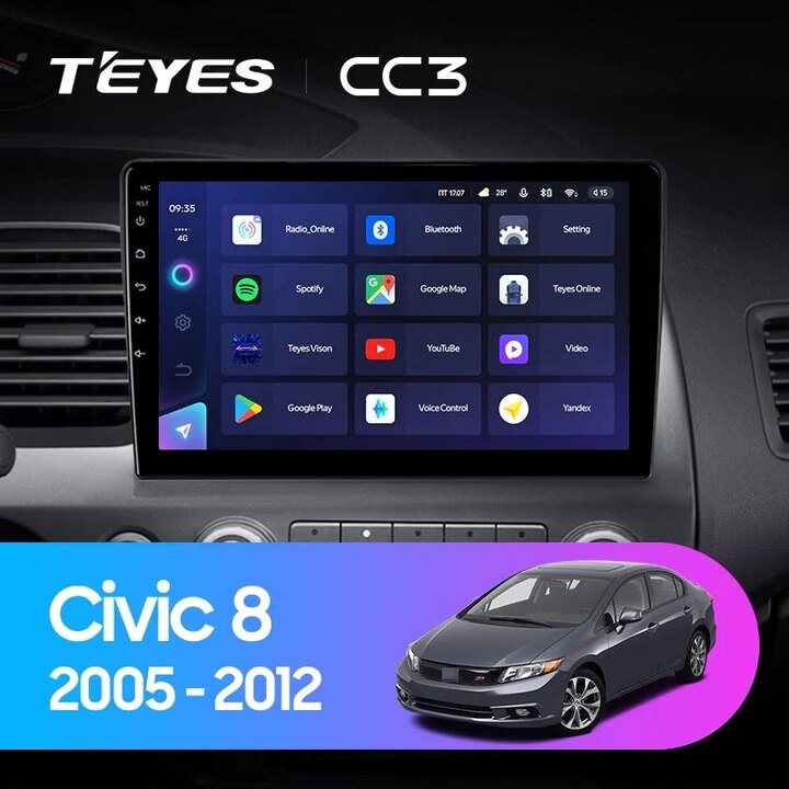 Navigatie dedicata Honda Civic 8 2005-2012, Teyes CC3 360°, 128GB ROM, 6GB RAM LDDR4, Procesor ...