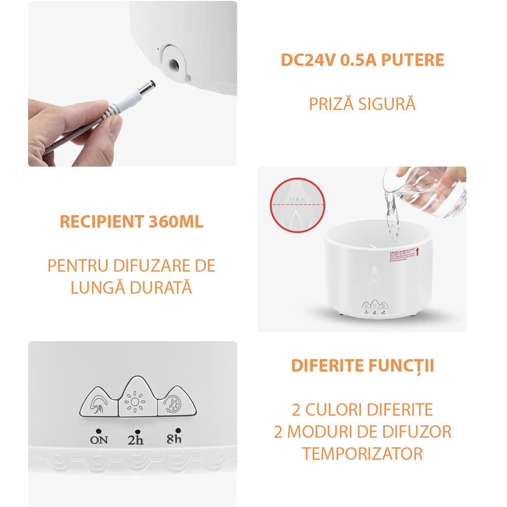 Difuzor aromaterapie in forma de vulcan, umidificator de aer, imita ...