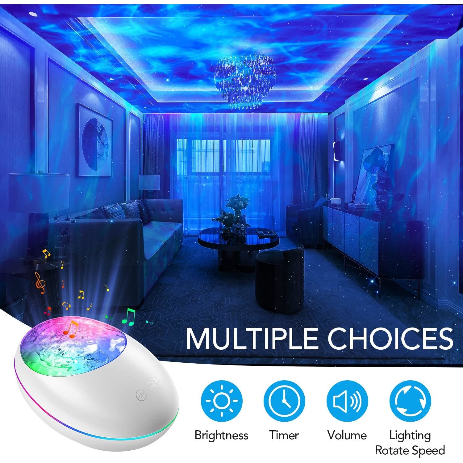 Proiector pentru copii, RGB, 24 Moduri iluminare, Sunet, Bluetooth, Alb ...