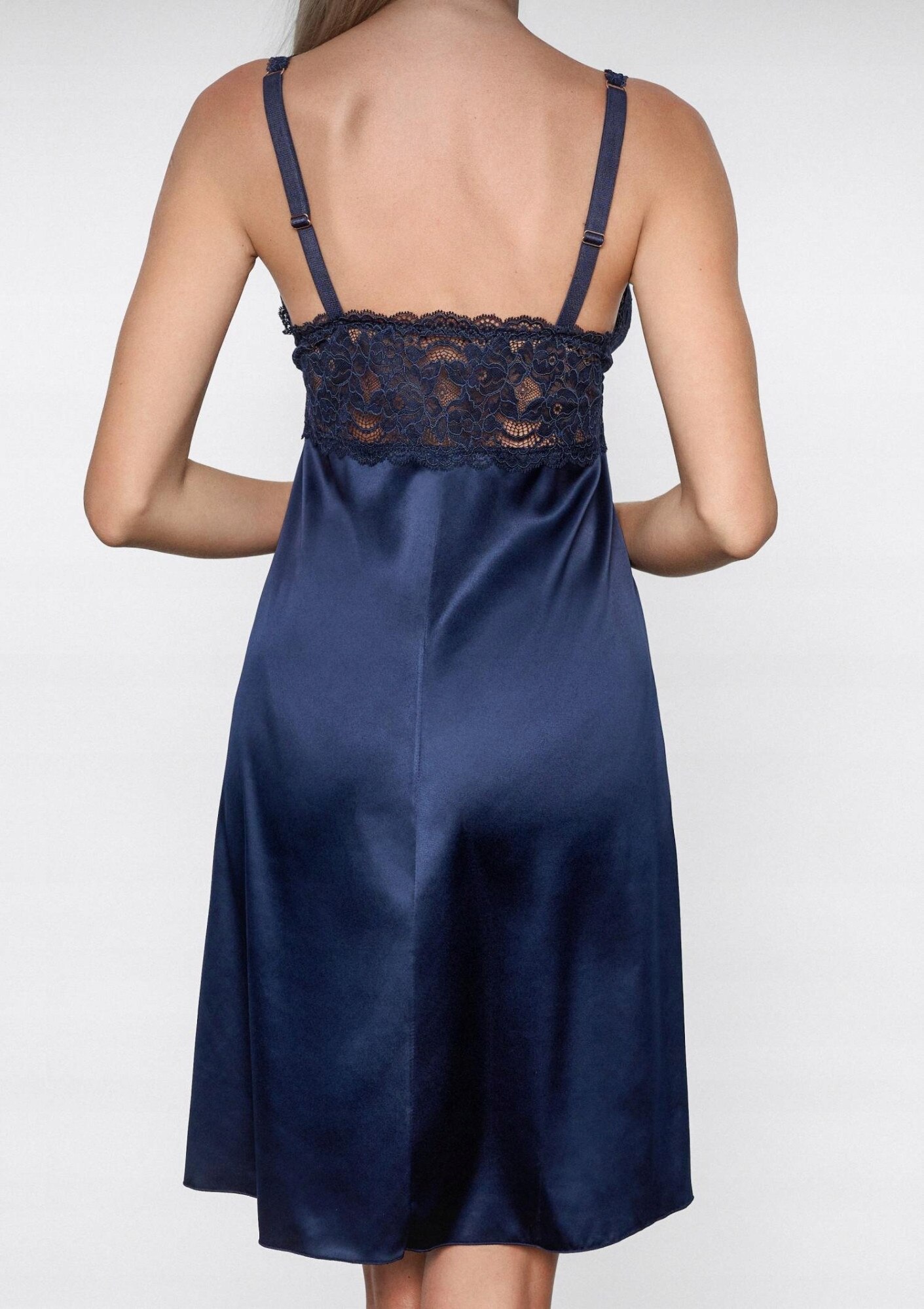 Camasa de noapte, Marilyn, Satin, Cu dantela, Bleumarin, 36 - eMAG.ro