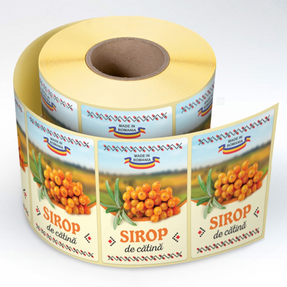 Sticker decorativ pentru sticle eticheta - Sirop de catina, autocolant ...