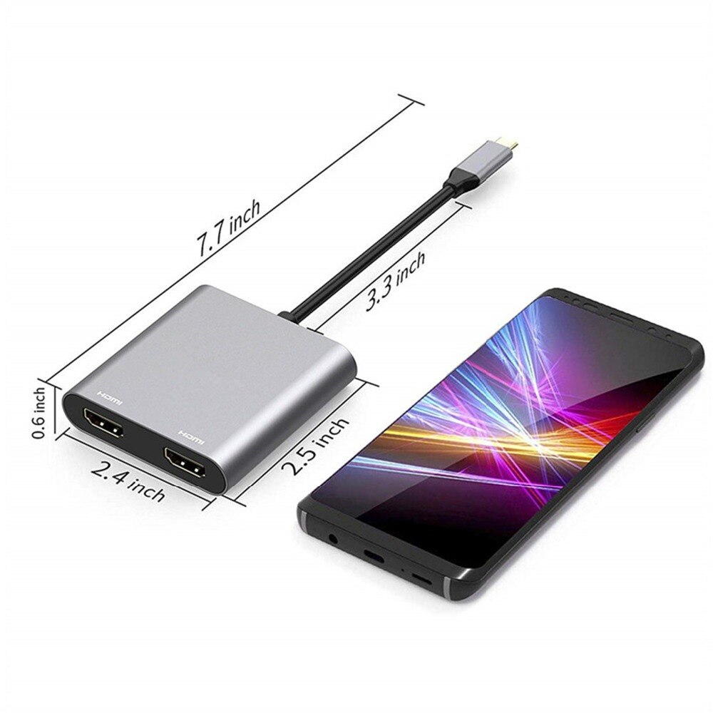 Hub adaptor 4 in 1, USB Type-C output 2 x HDMI 4K*2K 30Hz, USB 3.0 ...