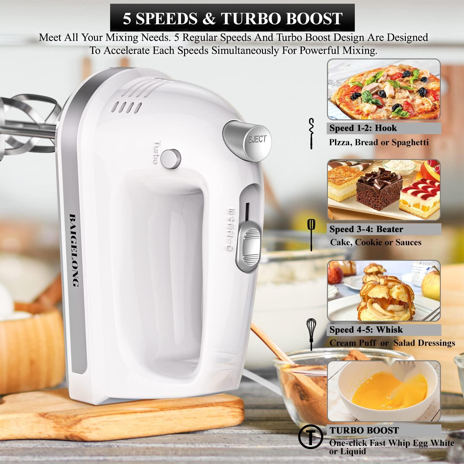 Мини електрически ръчен миксер, 300 W, печене с 5 скорости, бял - eMAG.bg