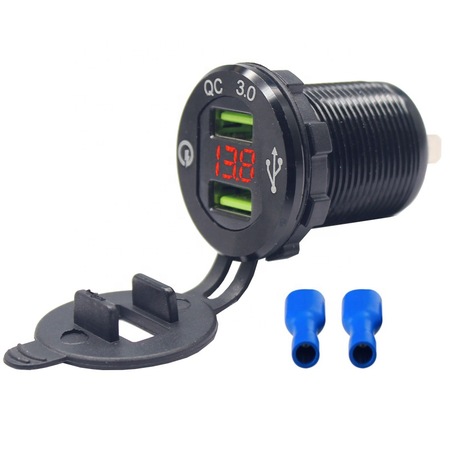 Priza incarcator cu 2 porturi fast charge QC 3.0, indicator rosu led de ...