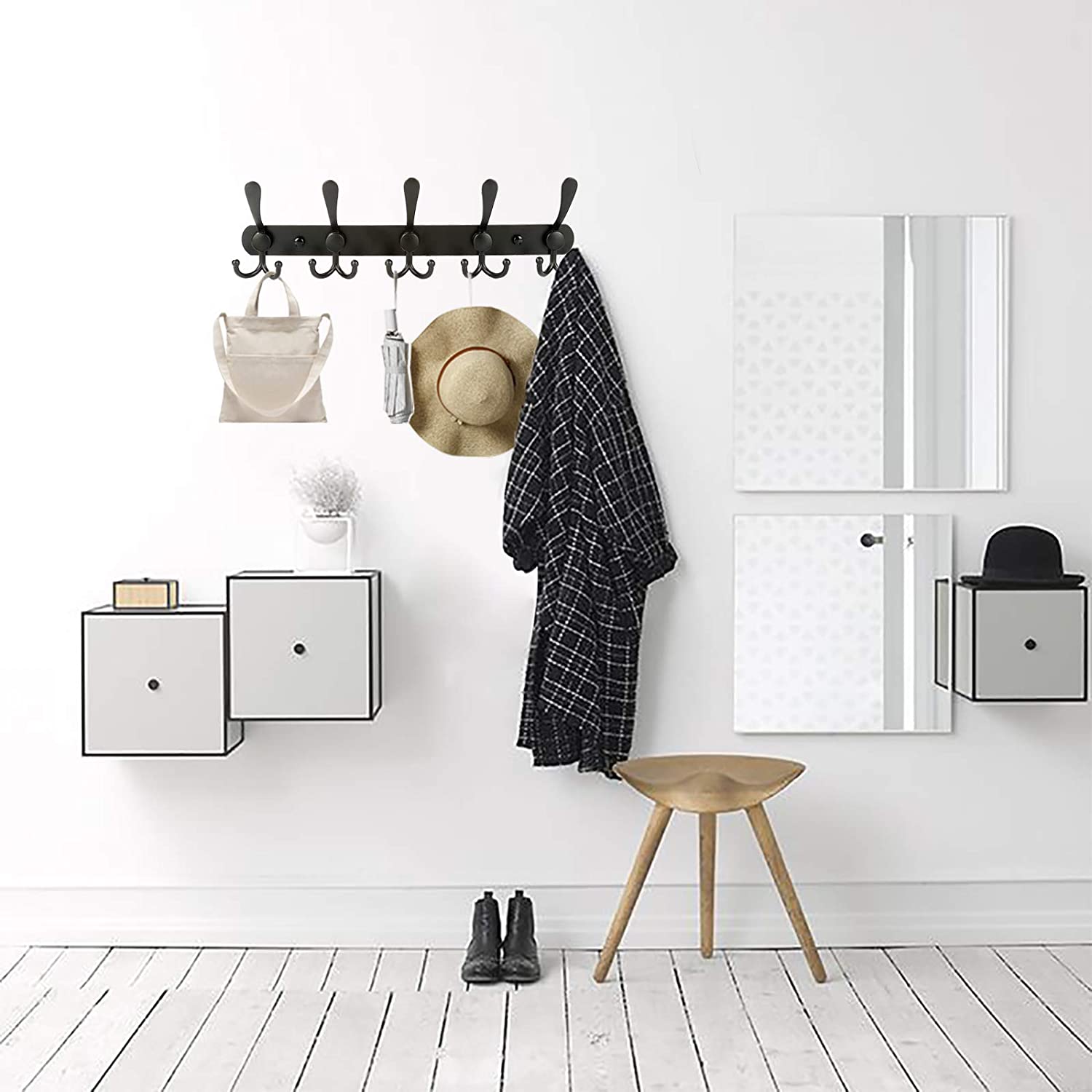 Set 2 cuiere cu montare pe perete, Otel Inoxidabil, 5 carlige tri, 45cm ...