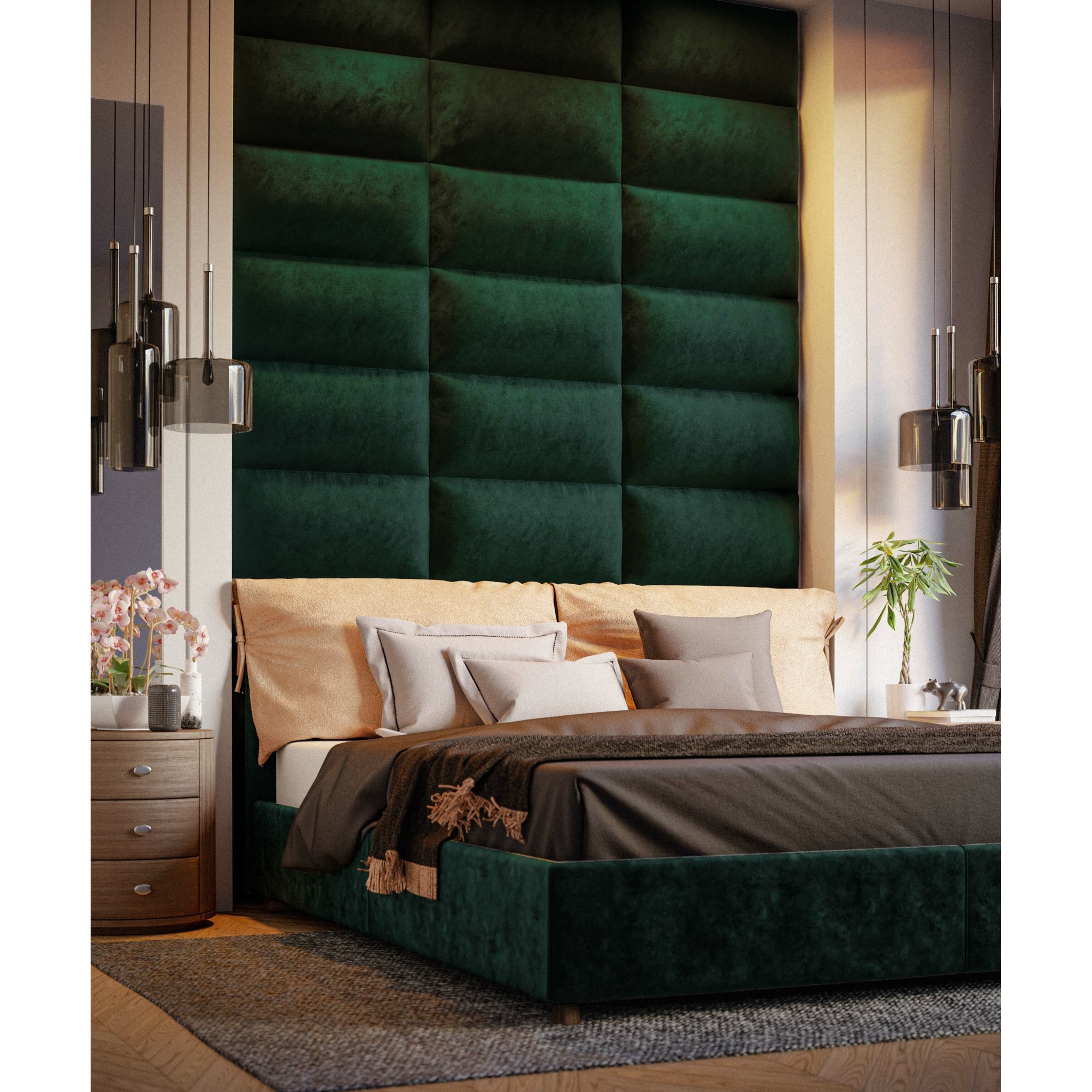 Panou Tapitat Pentru Perete Catifea 3D 70x30cm culoarea Verde inchis ...