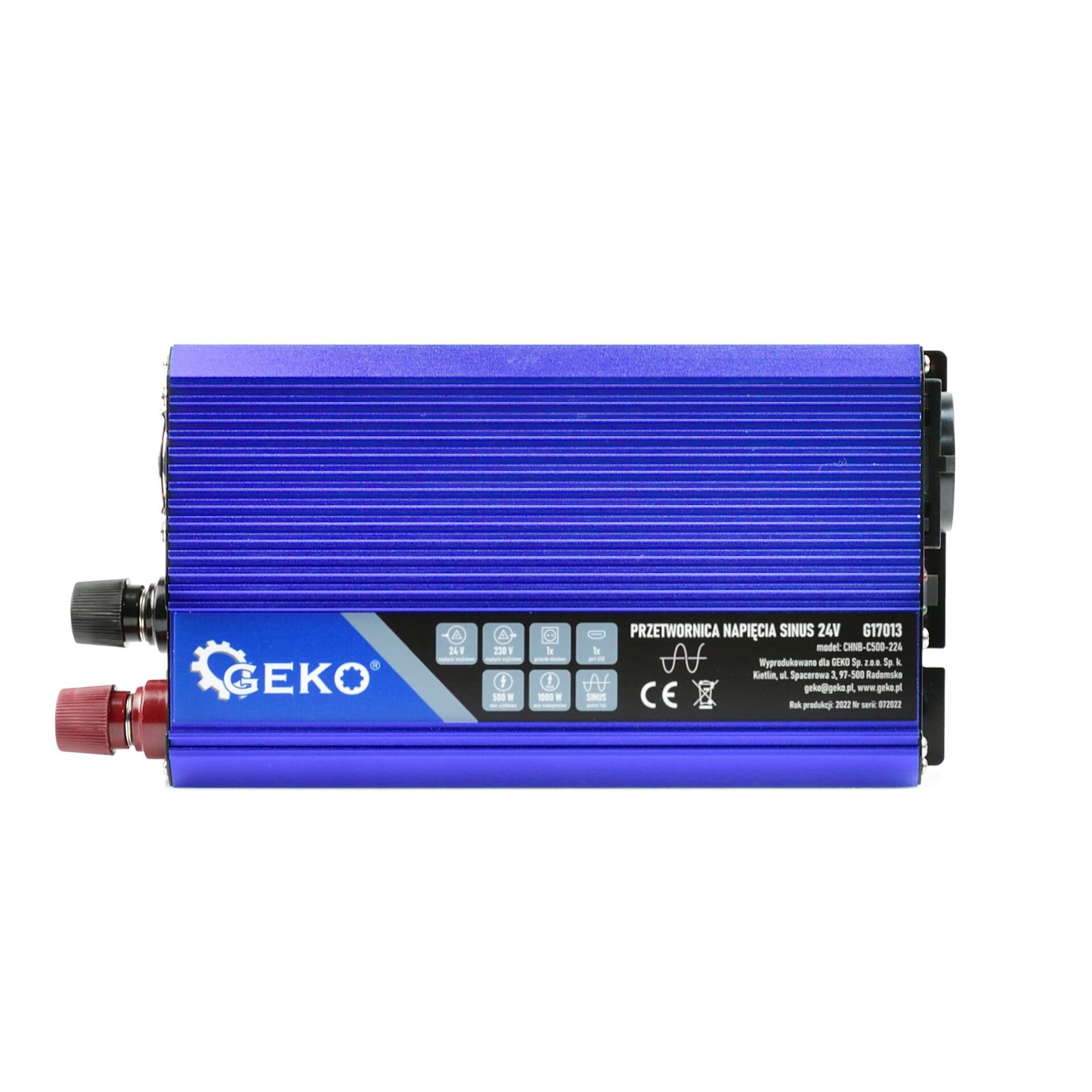 Преобразувател на напрежение, 24 V / 230 V, 500 W / 1000 W, Geko G17013 ...