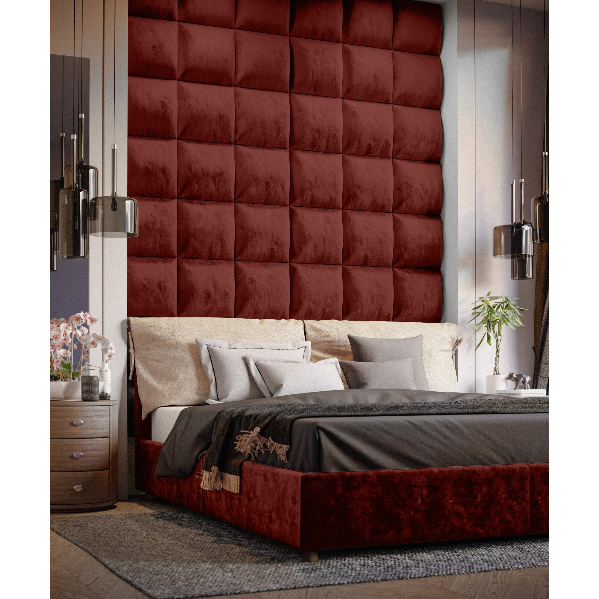 Panou Tapitat decorativ si izolator Catifea 3D Marime 30x30cm culoare ...