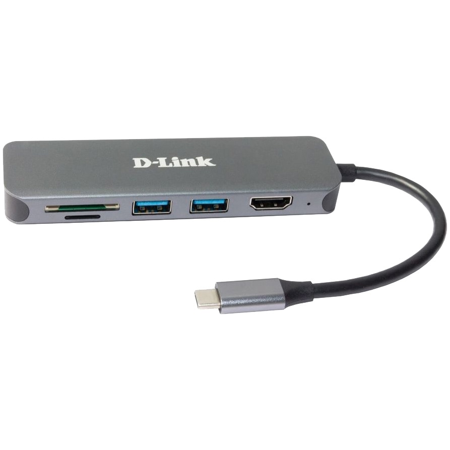 HUB USB D-LINK DUB-2327, USB Type C, cablu 10 cm, metalic, argintiu - eMAG.ro