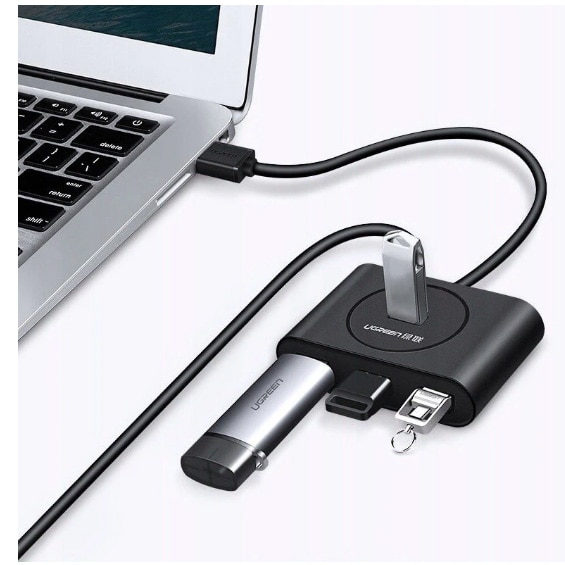 HUB USB Ugreen 20290, 4 porturi USB 3.0, lungime 0.5 m, negru - eMAG.ro