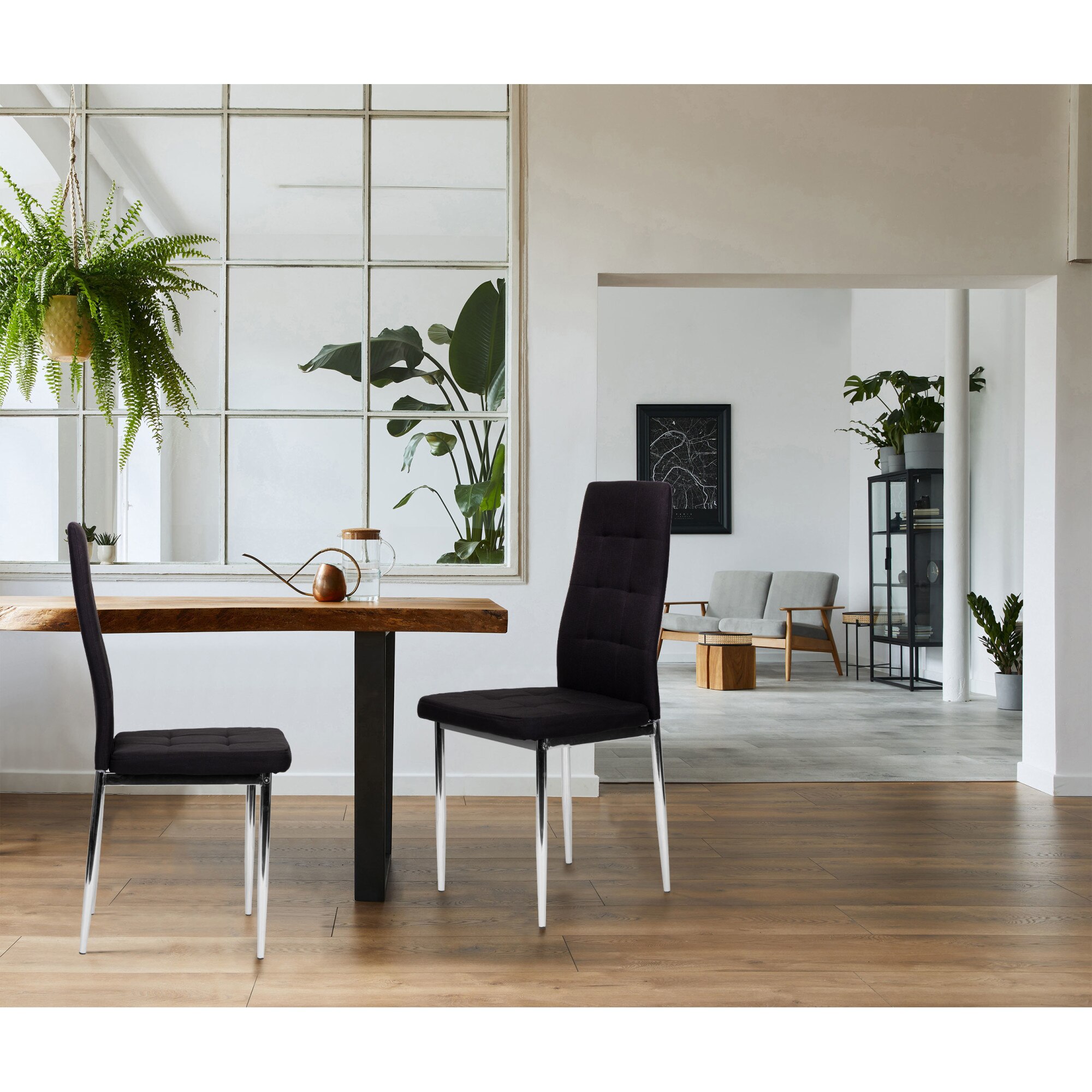 Set 4 scaune pentru living, ModernHome, Piele ecologica/Otel, Negru/Alb ...