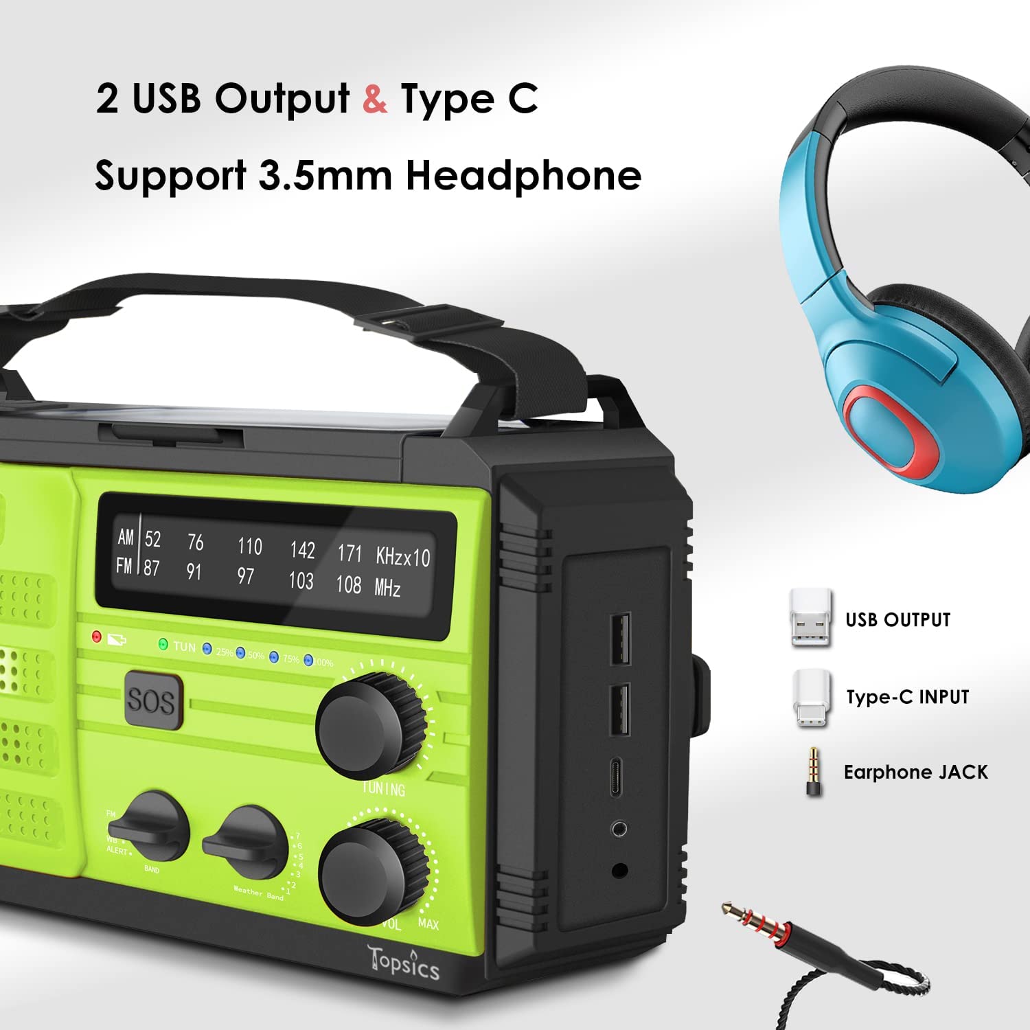 Radio meteo de urgenta, 8000mAh, Alimentat in 4 moduri, Cu lanterna ...