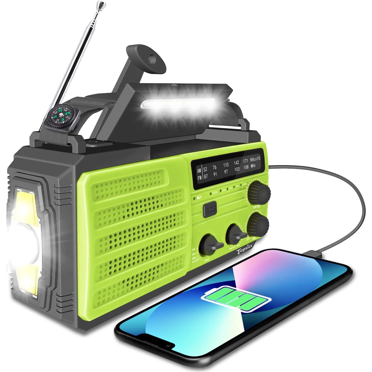 Radio meteo de urgenta, 8000mAh, Alimentat in 4 moduri, Cu lanterna ...